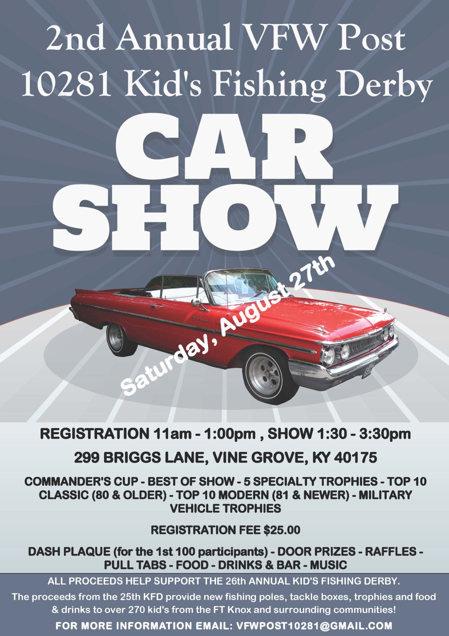 VFW Post 10281 2nd Annual Kid’s Fishing Derby Car Show | Kentucky Cruises